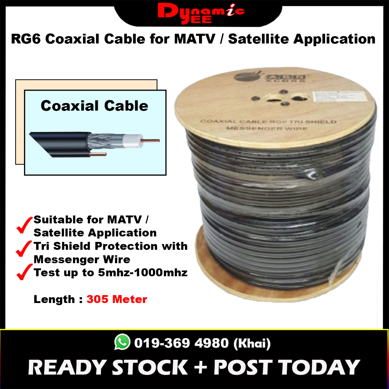 RG6 Coaxial Cable for MATV TRI Shield with Messenger Wire 305meter ...